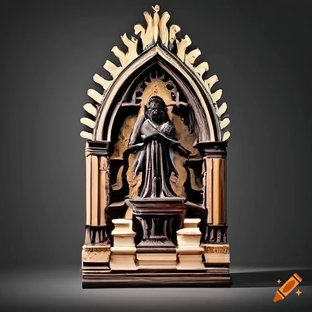 Detailed architectural stave carving in ebony ivory motif on Craiyon