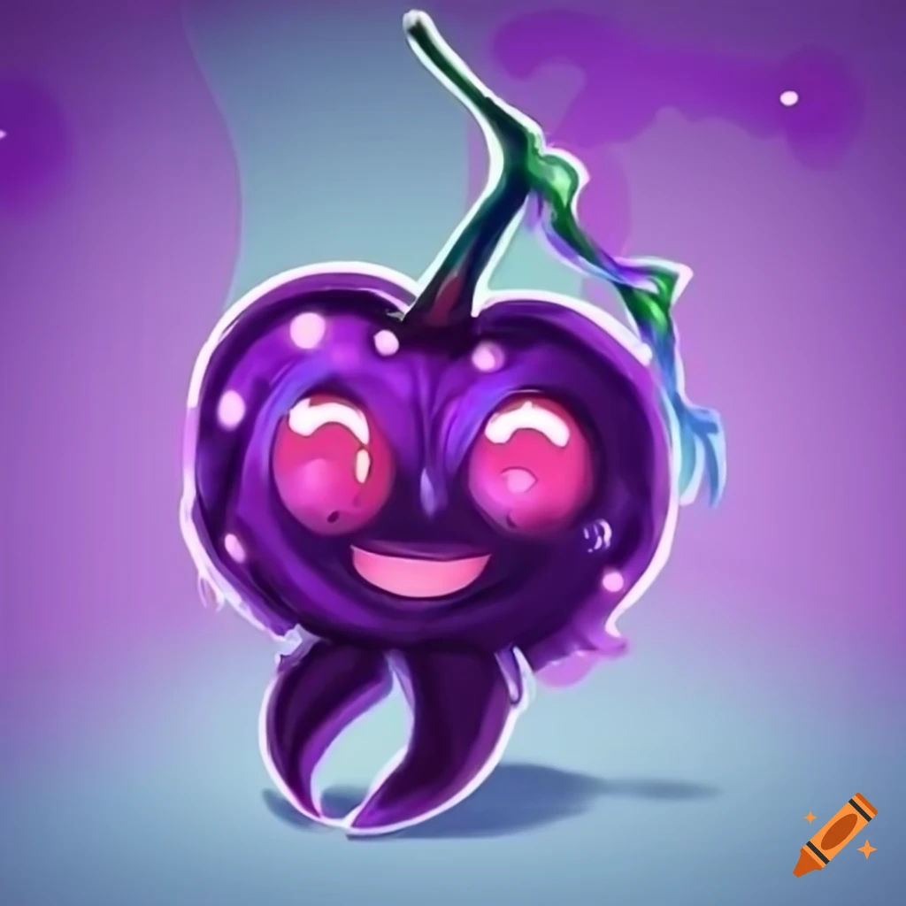 Adorable glowing purple cherry chibi