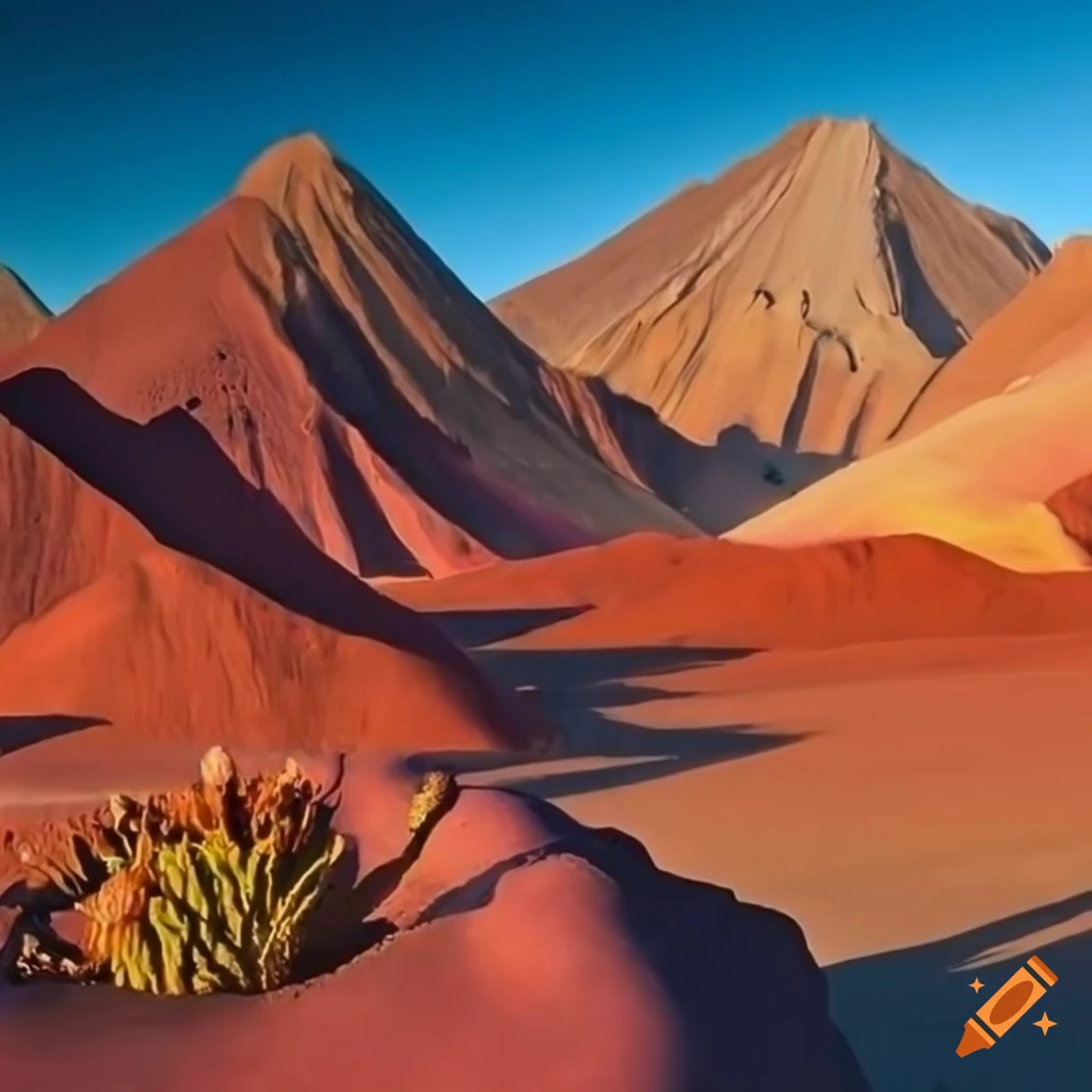 Vibrant andean landscape with a condor and cacti on Craiyon