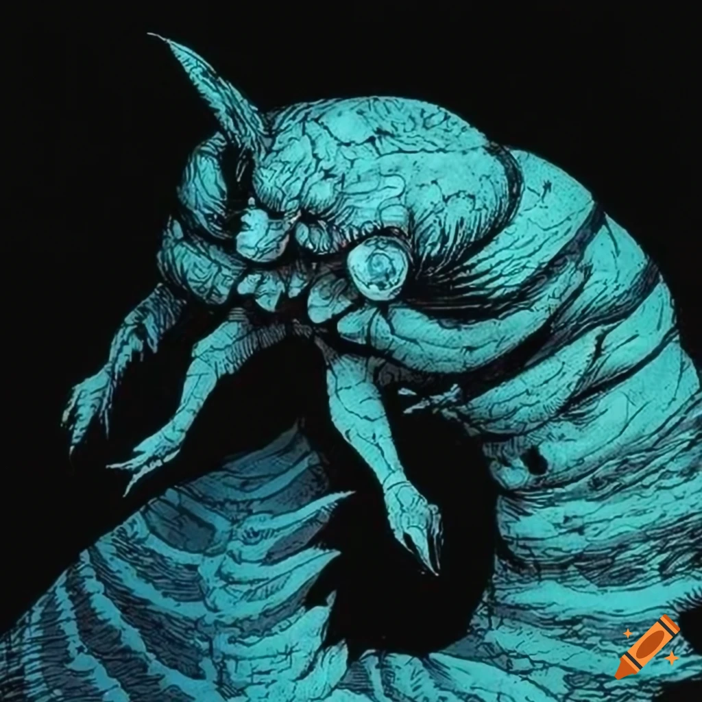 Detailed ink drawing of a black isopod with gems on Craiyon