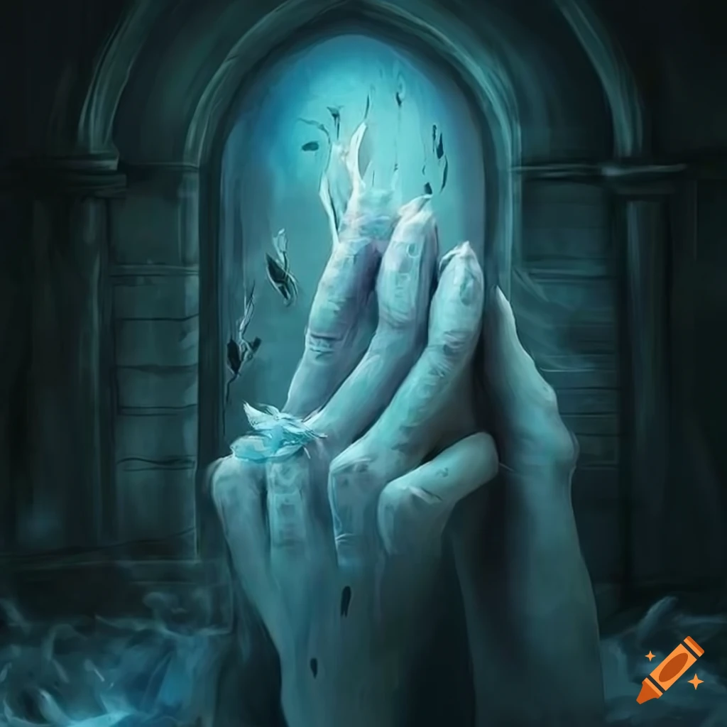 Frozen hand emerging in eerie fantasy art