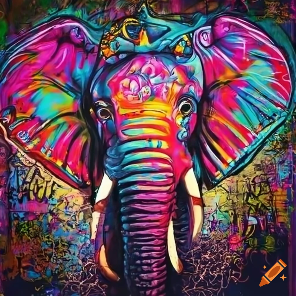 Graffiti artwork of an elephant with a crown