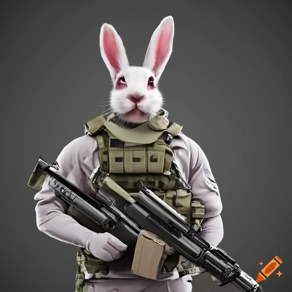 White rabbit in tactical gear on Craiyon
