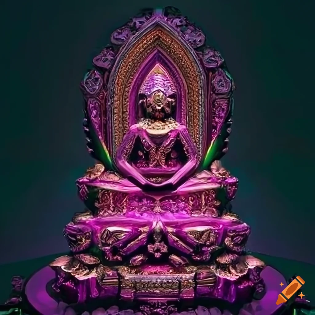 Gilded sapphire architectural stave carving in magenta and emerald ...