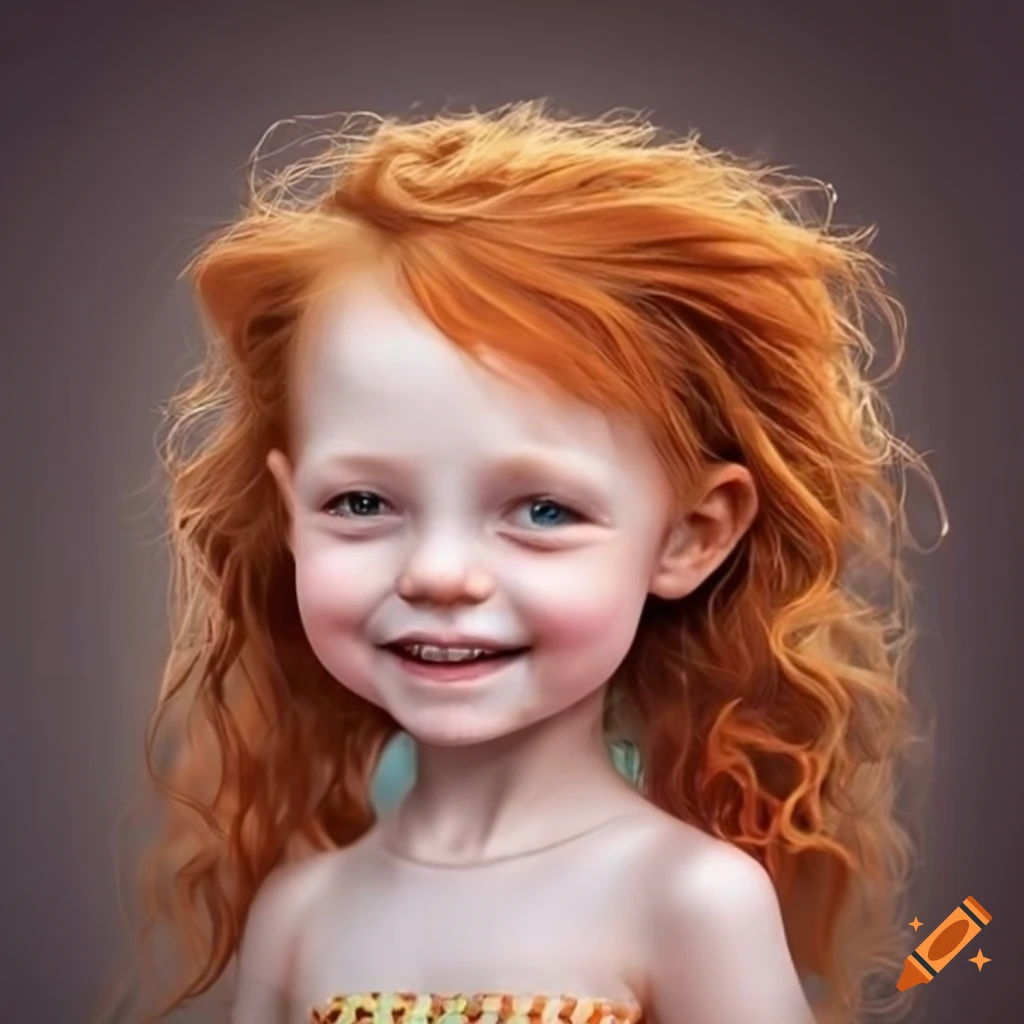 Adorable illustration of smiling ginger-haired dressed girls on Craiyon