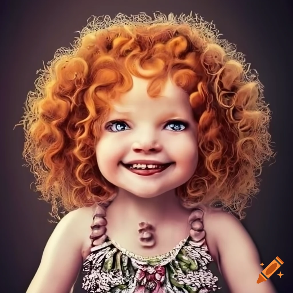 Illustration of adorable smiling ginger-haired dressed girls on Craiyon