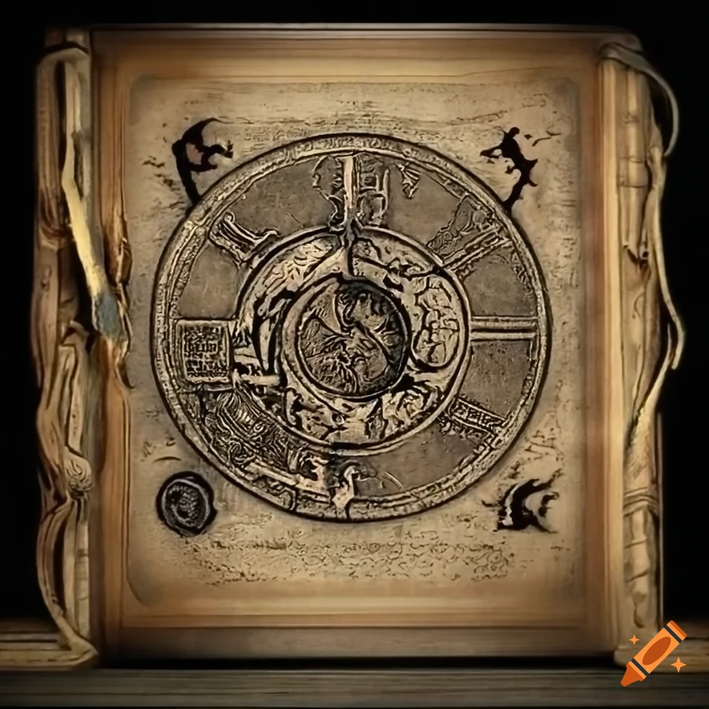 Ancient book with mysterious symbols on Craiyon