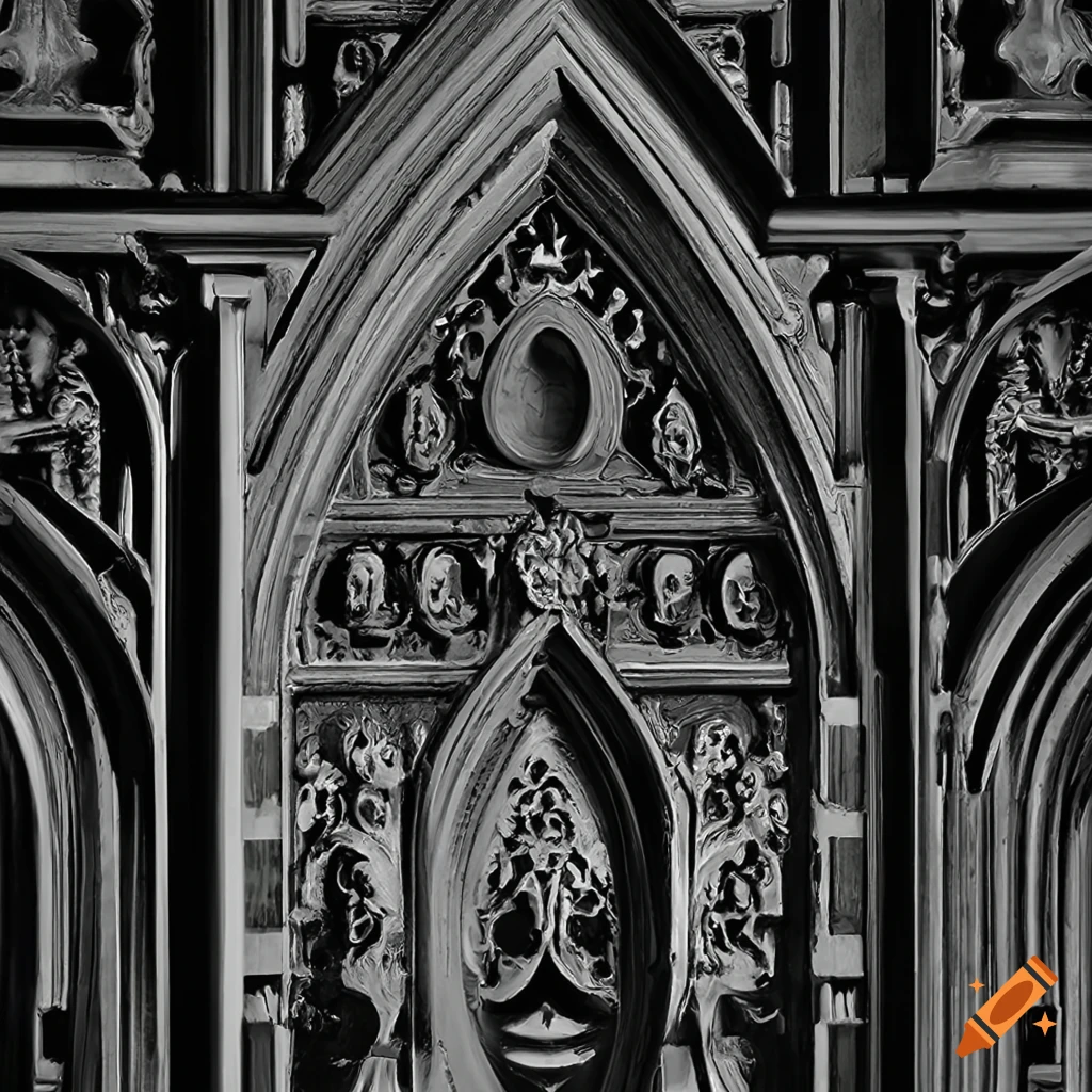 Sapphire architectural stave carving artwork with fine details on Craiyon