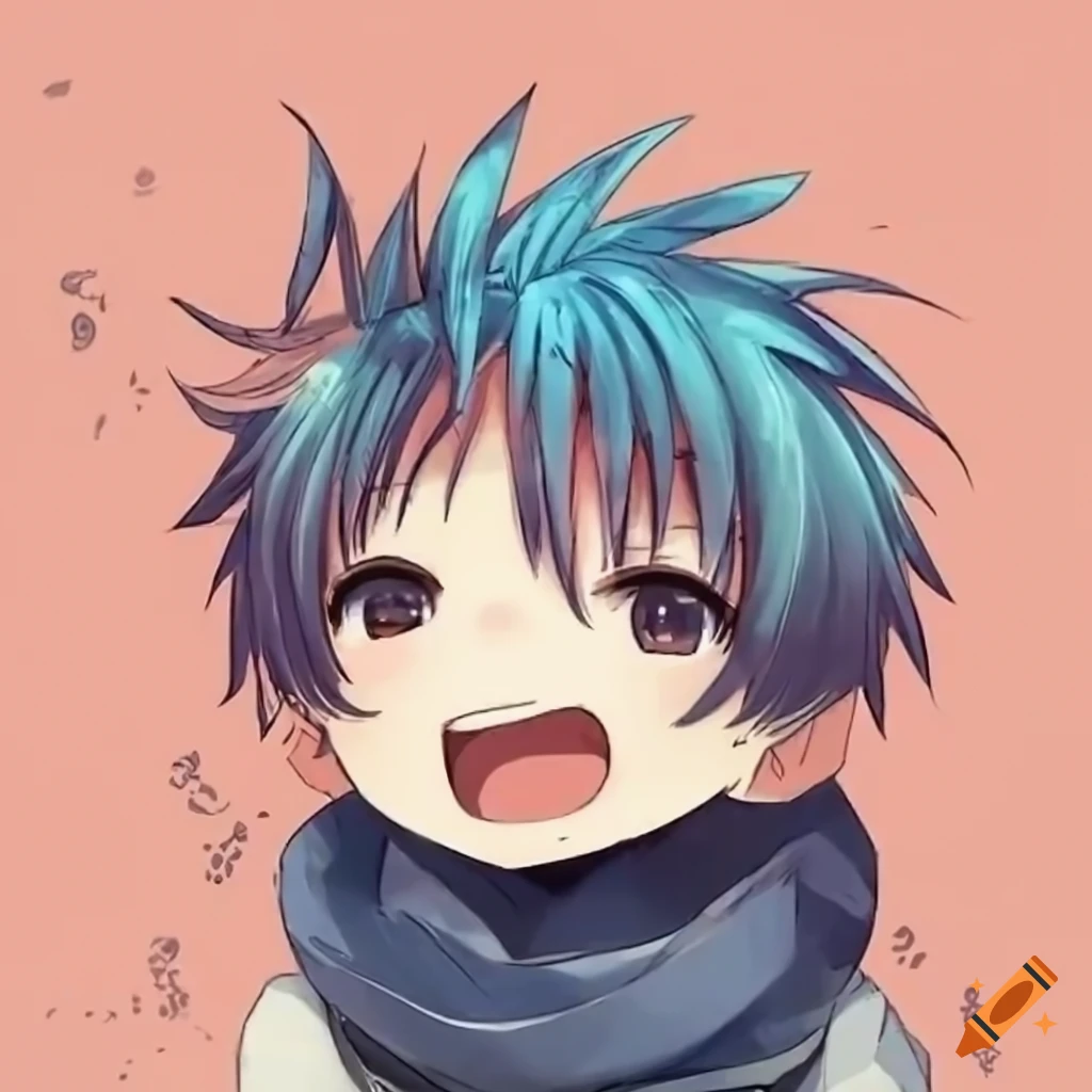 Cute manga kid laughing with feathers on Craiyon