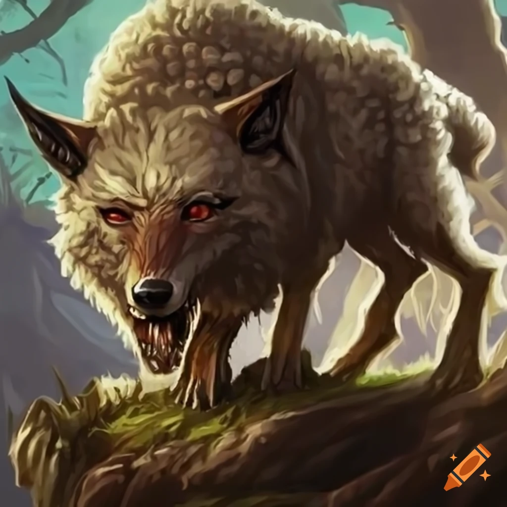 Sheep turning into a wolf monster in magic the gathering on Craiyon