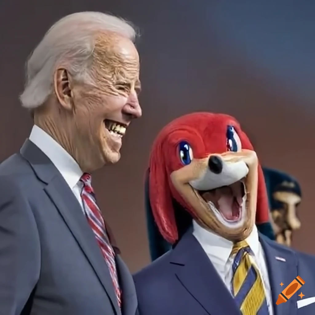 Meme of knuckles and joe biden laughing on Craiyon