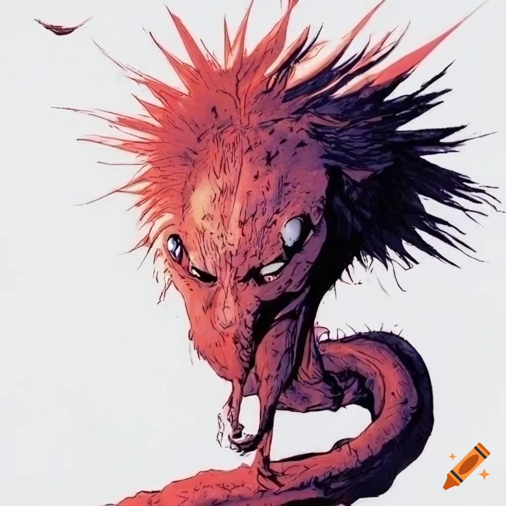 Colorful manga illustration of a strange creature on a white background