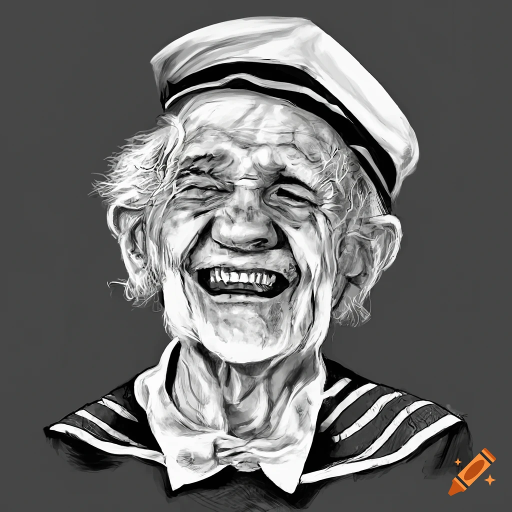 Illustration of a smiling old sailor on Craiyon