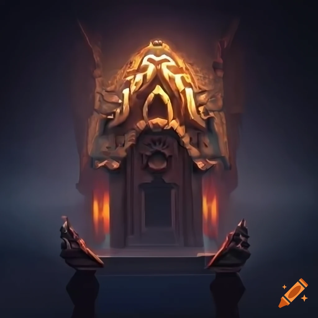 3d rendering of a dungeon boss in 'architectural stave carving' style
