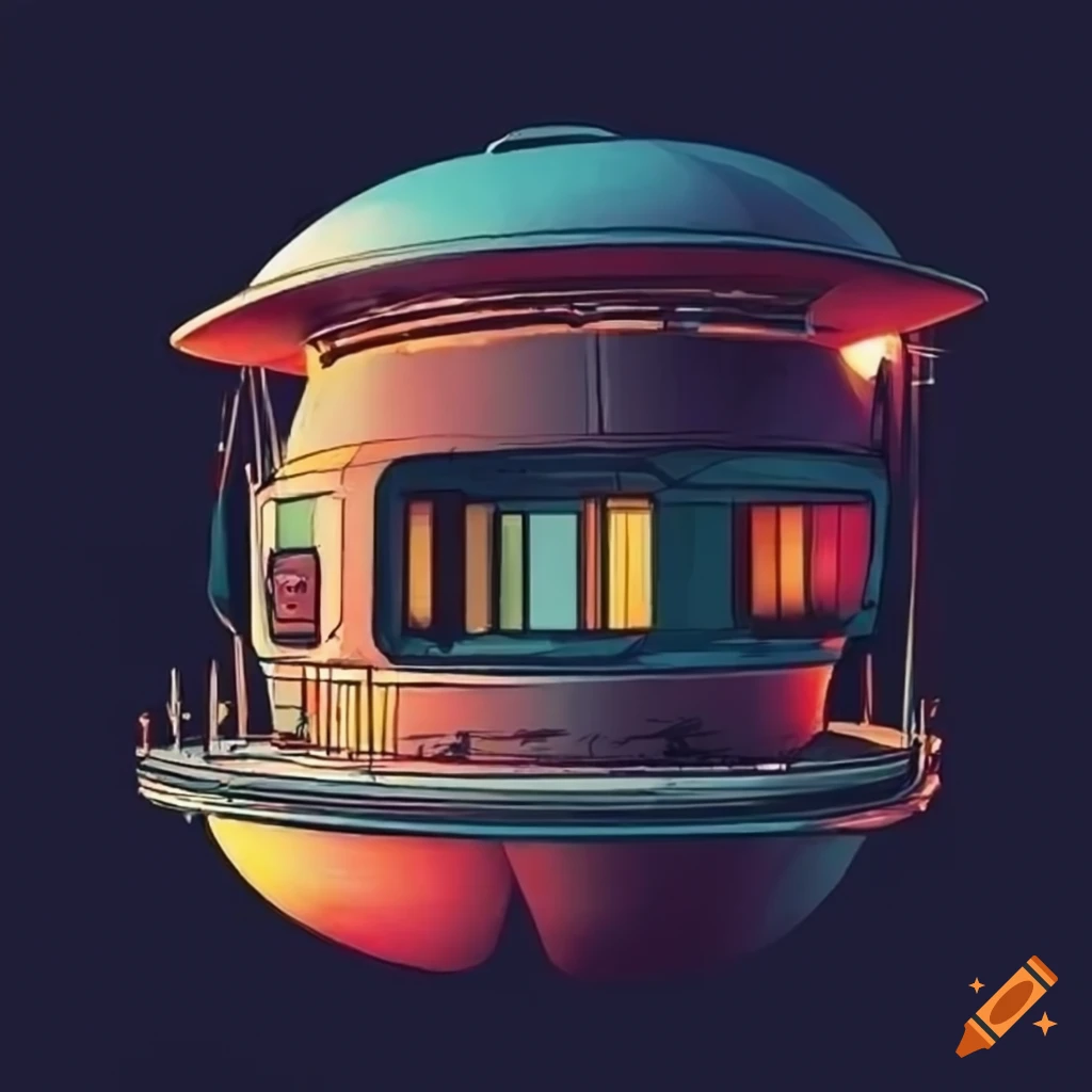 Retro futurism technical drawing of a unique living pod on Craiyon
