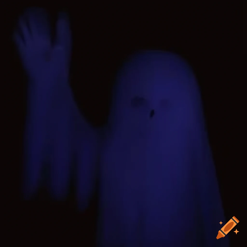 Monochrome image of a creepy ghost with a wide grin on Craiyon