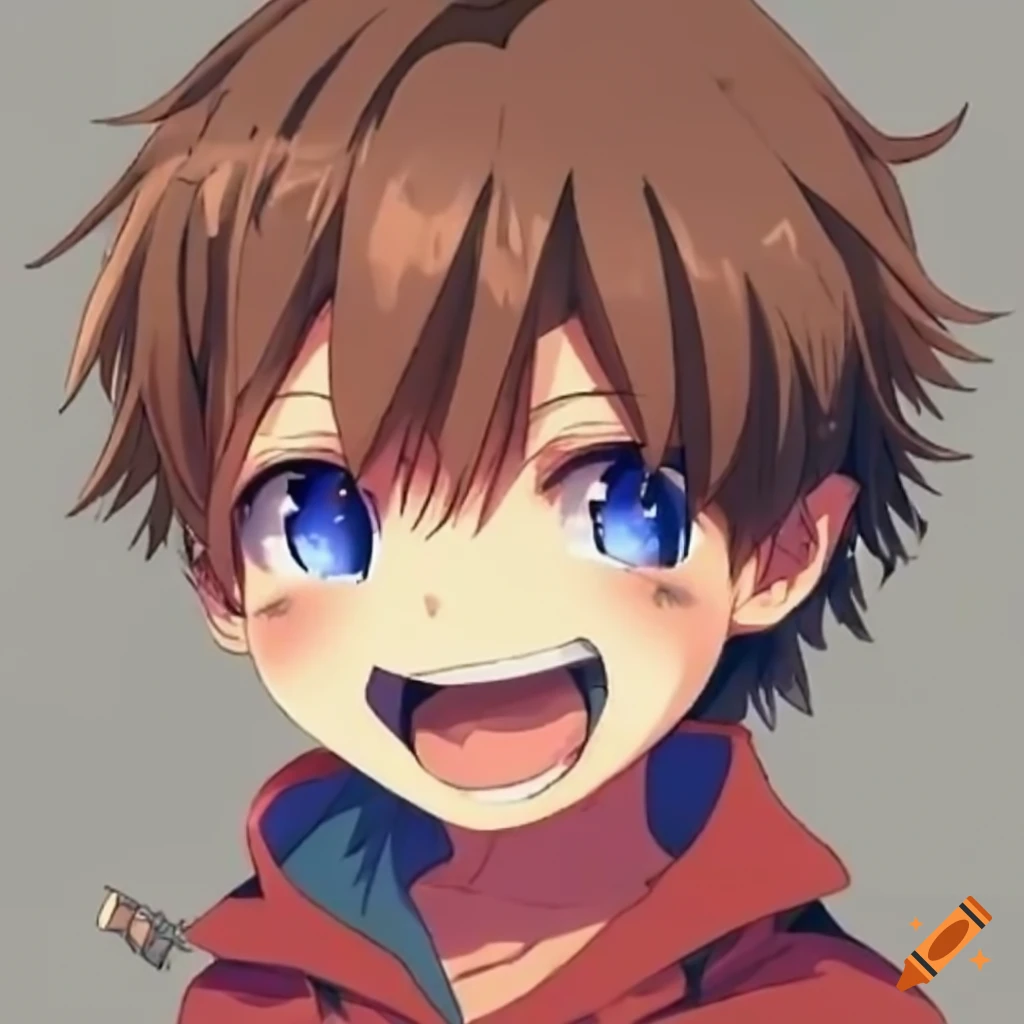 Anime kid with a unique and nervous smile on Craiyon