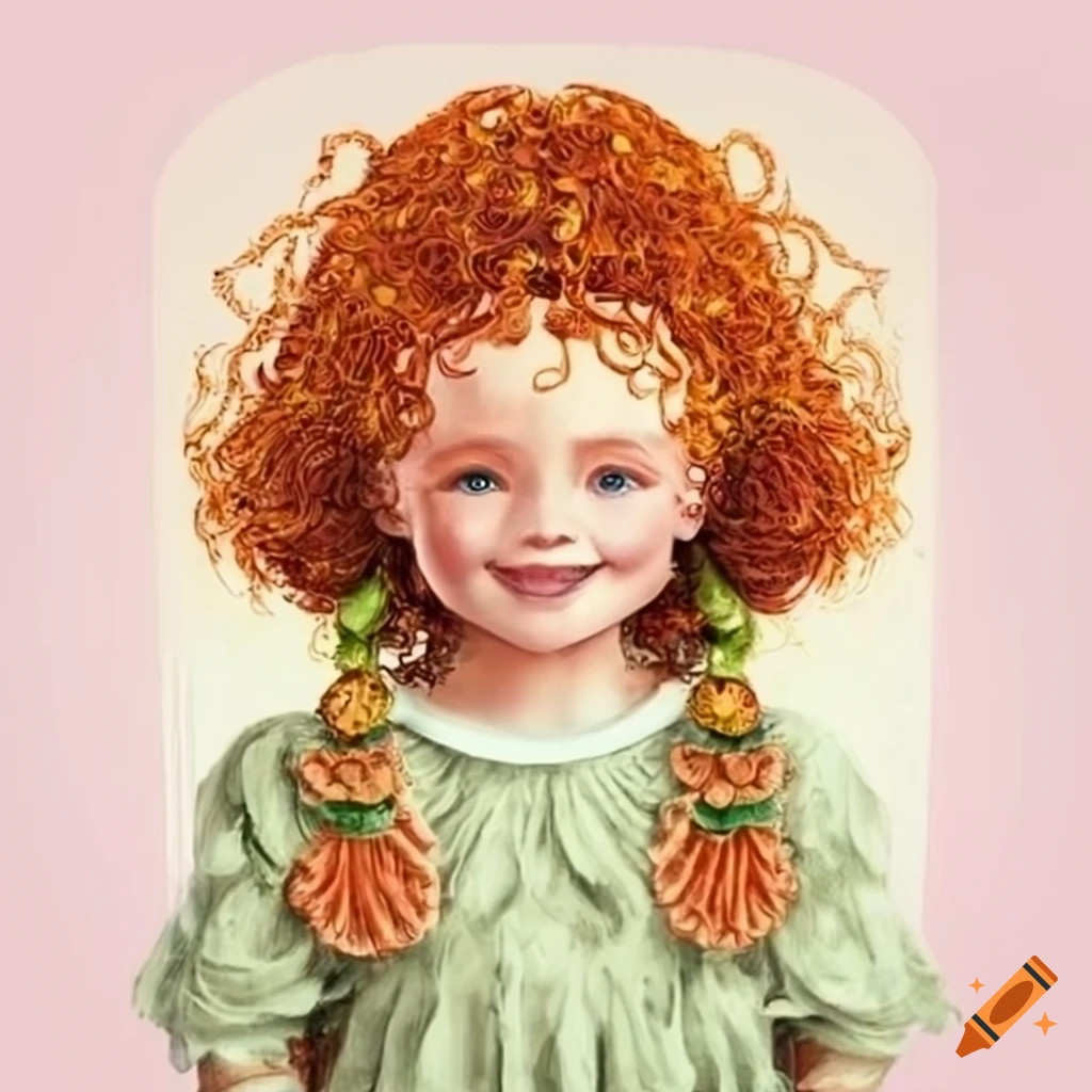 Adorable illustration of cute ginger-haired girls with unique ...