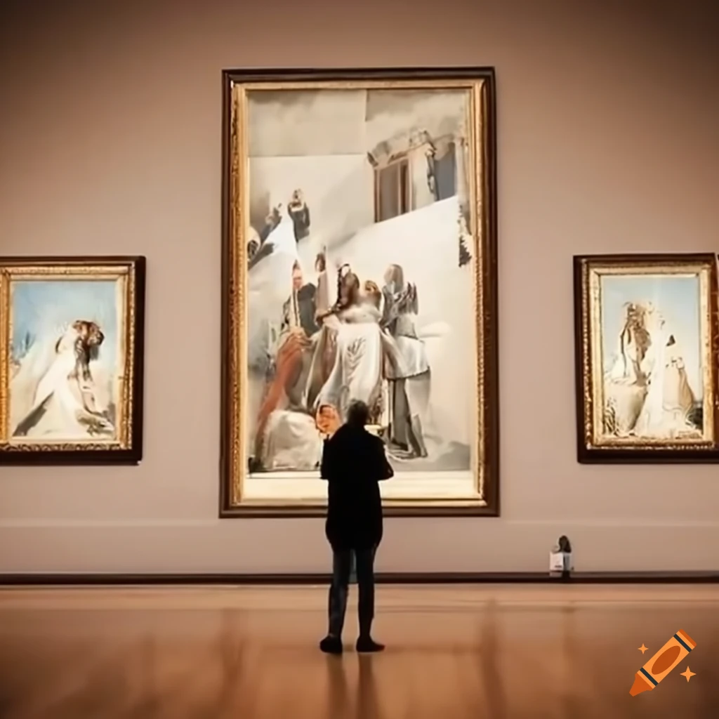 Persona admirando una obra de arte en un museo on Craiyon