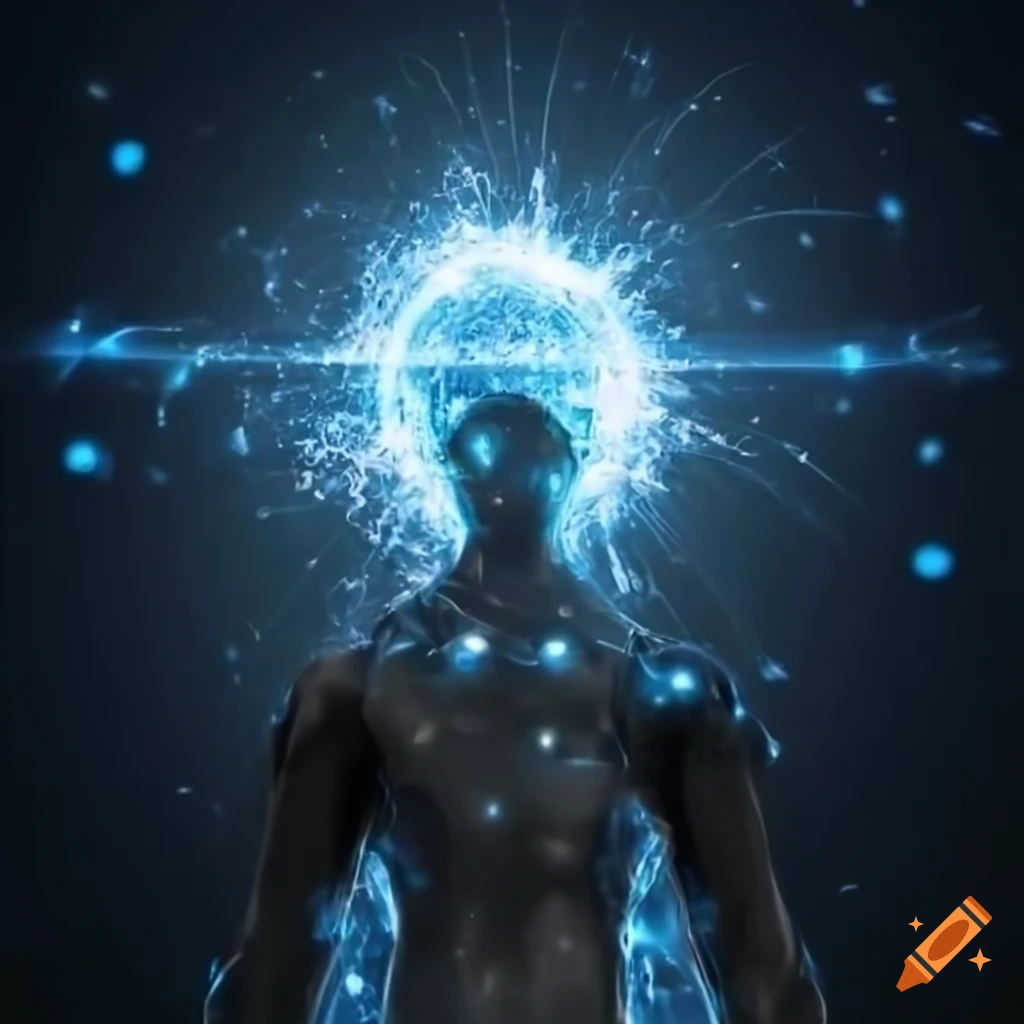 Image of a glowing hero in front of a powerful explosion