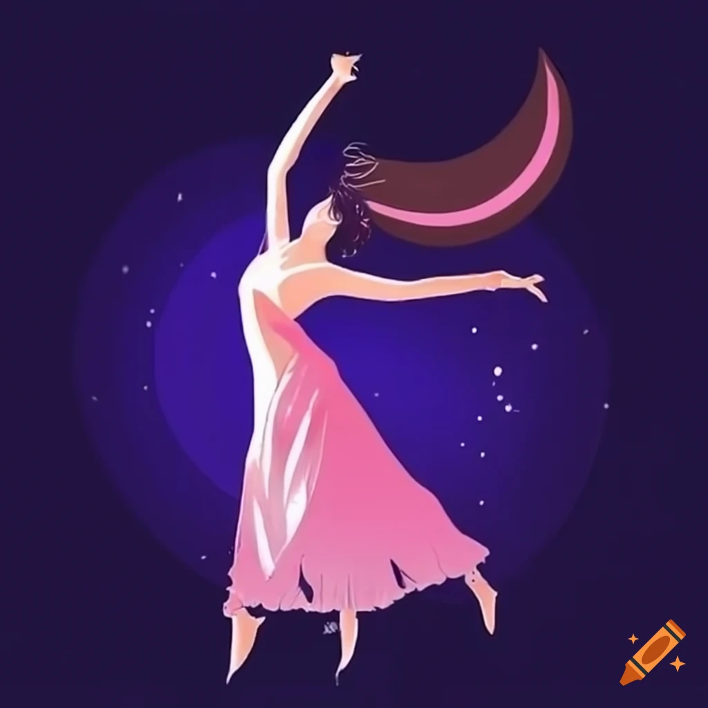 Artistic depiction of a woman dancing under the moonlight