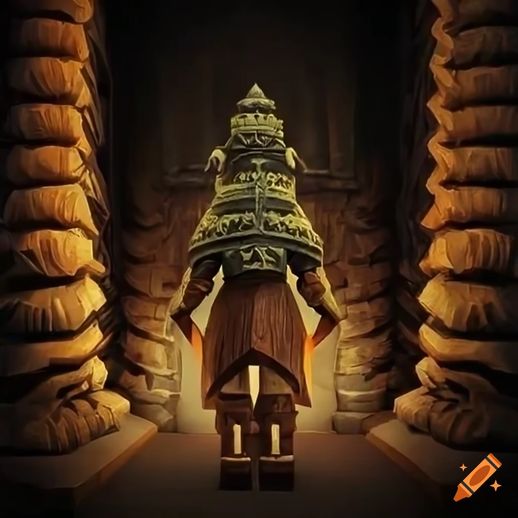 Detailed artwork of a zelda game boss in carving style
