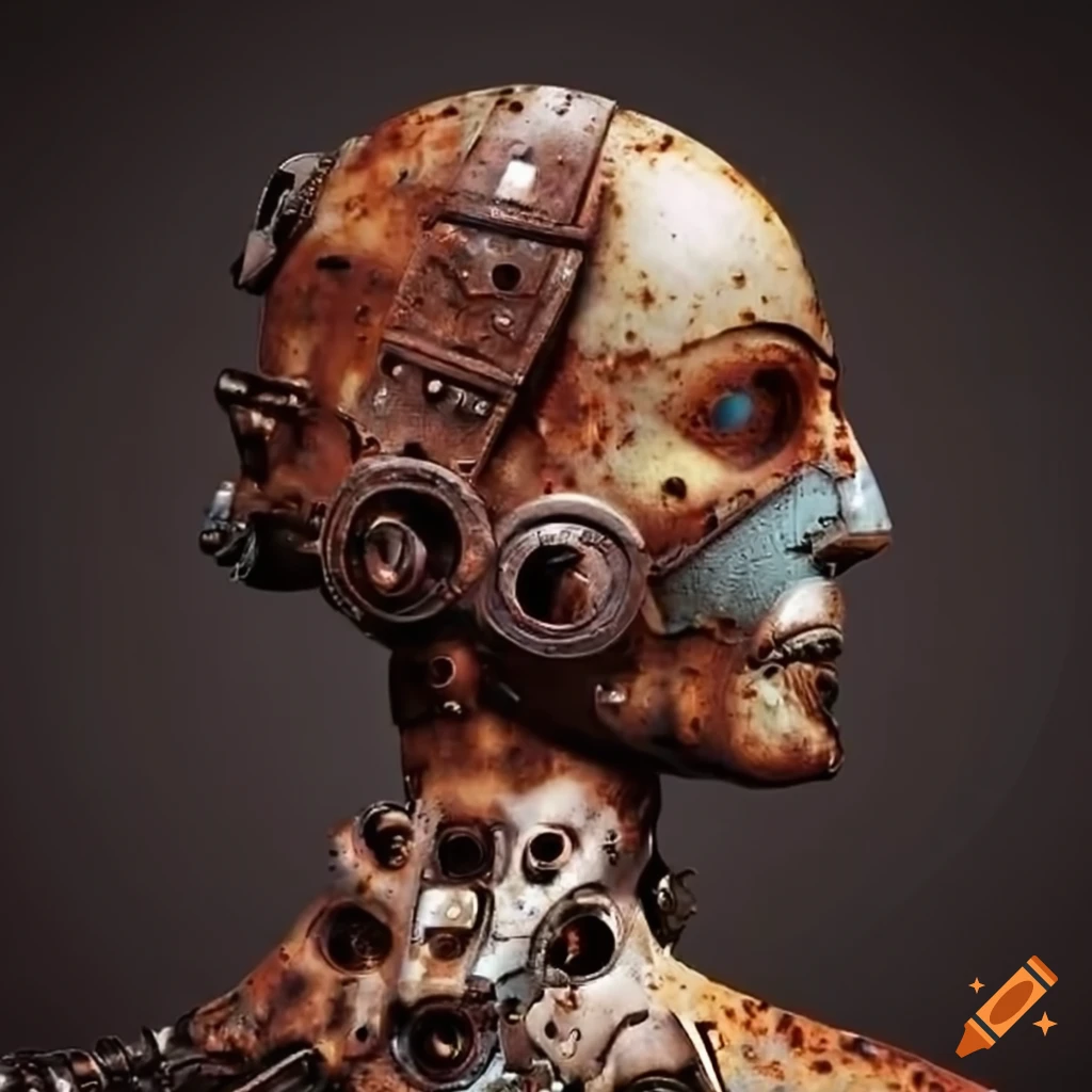 Image of a rusty steampunk cyborg man on Craiyon