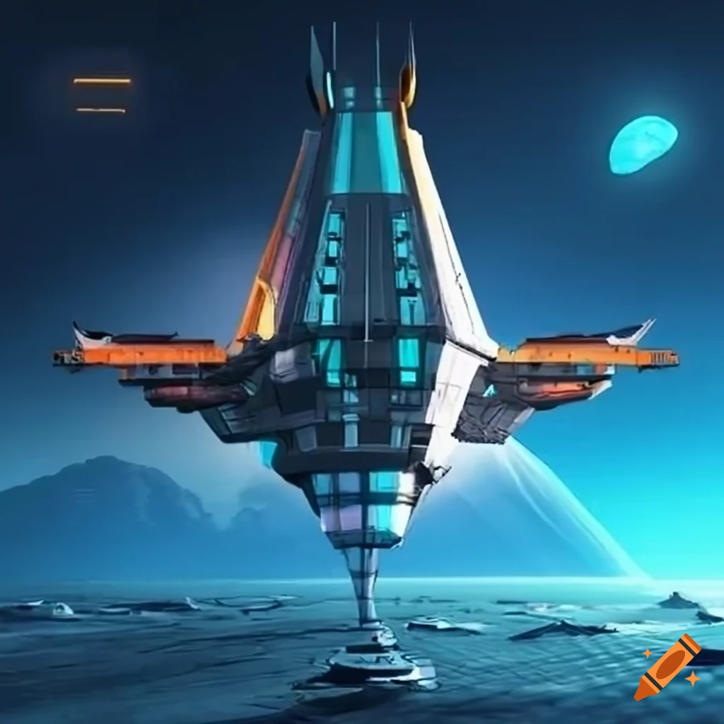 Futuristic multi-stage space ship with booster rockets and fins on Craiyon