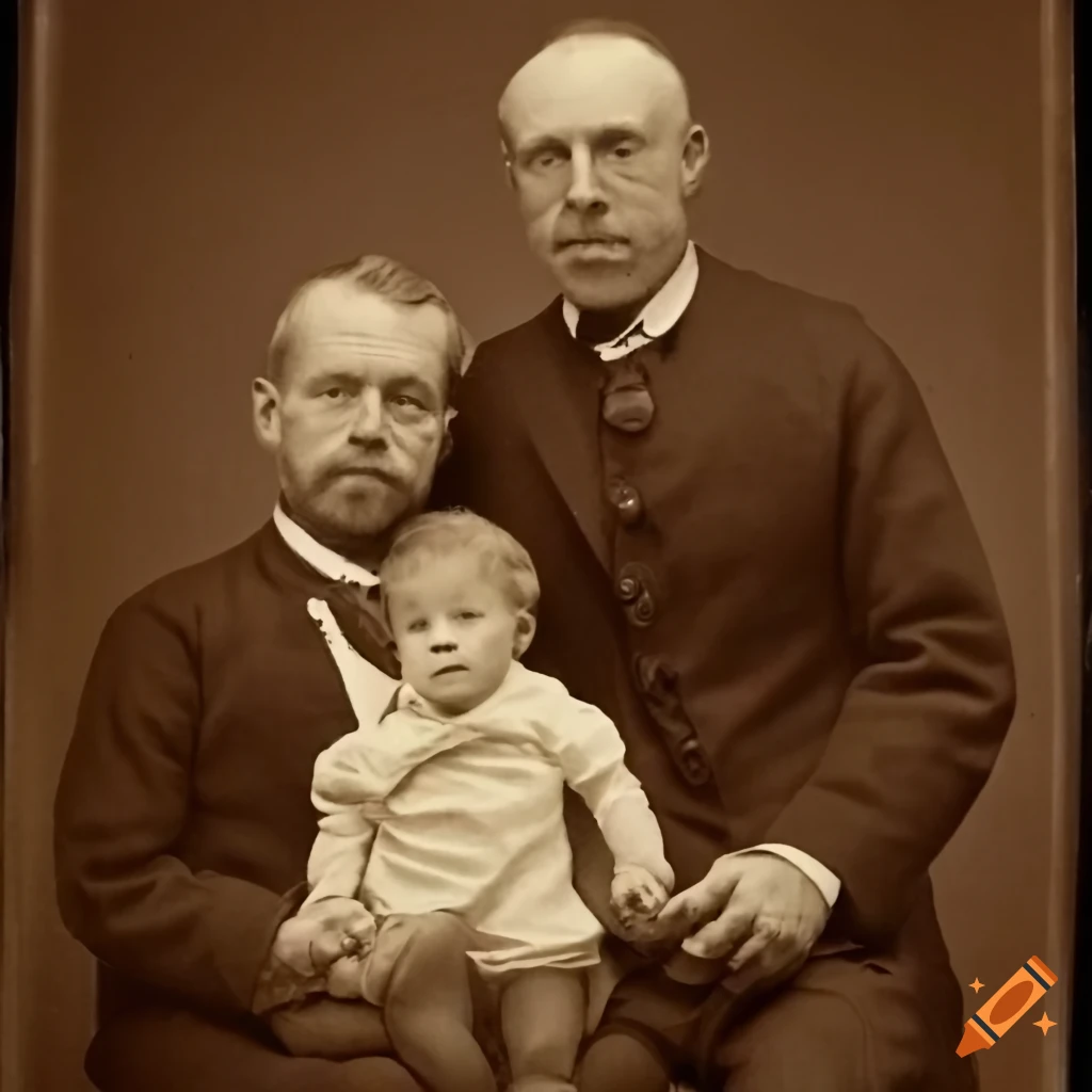 Sepia-tone photograph of a Victorian father and children on Craiyon
