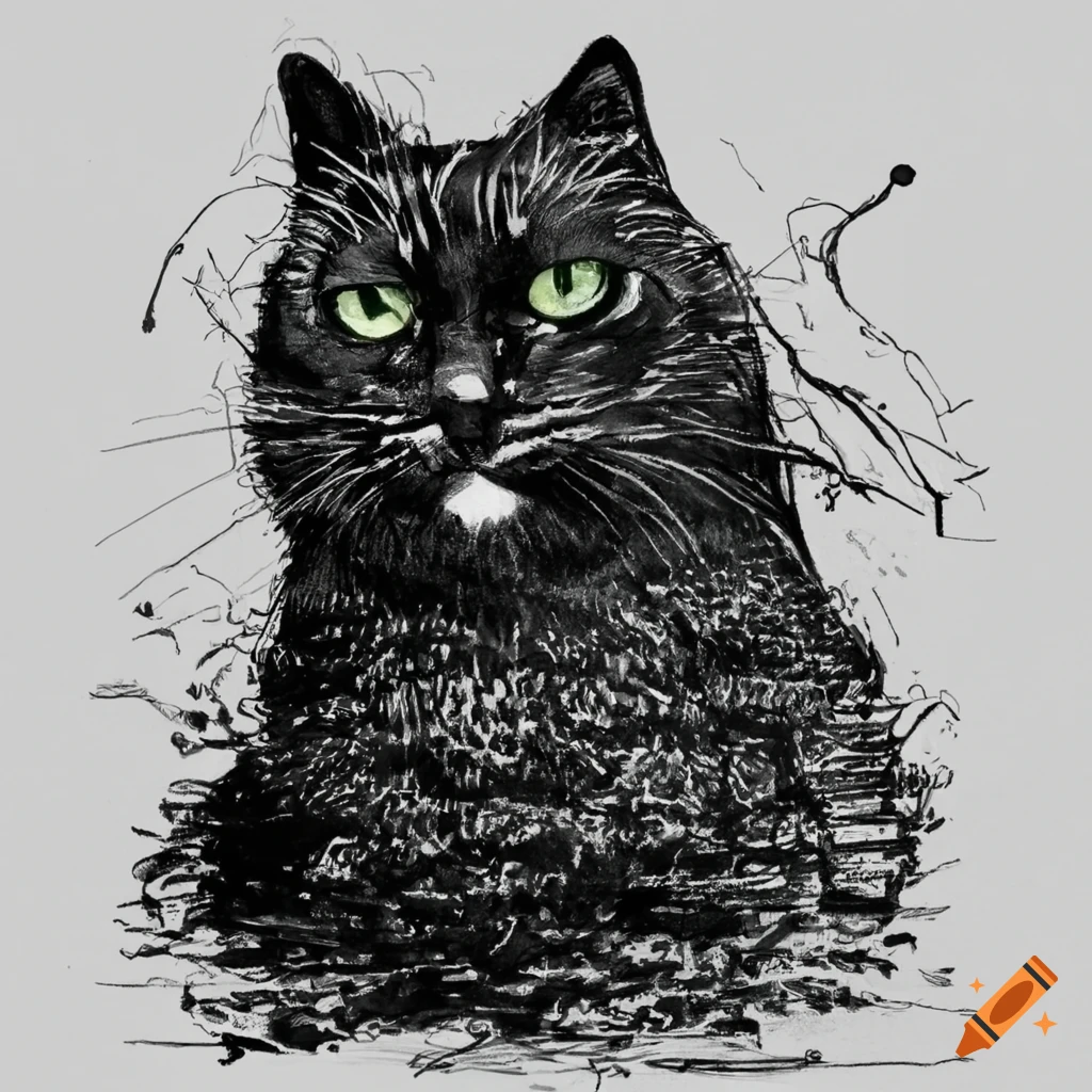 Black cat ink drawing on Craiyon