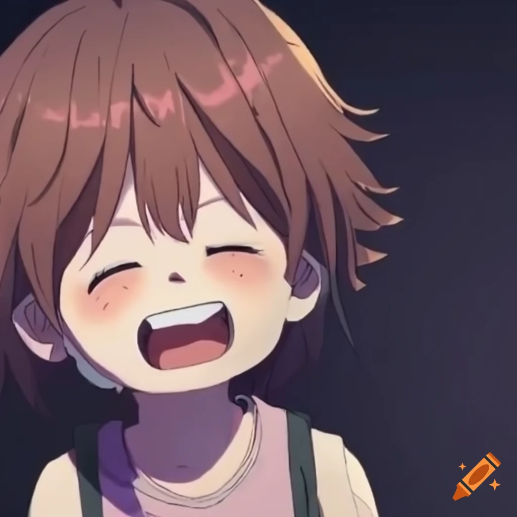 Anime child laughing with raised arms