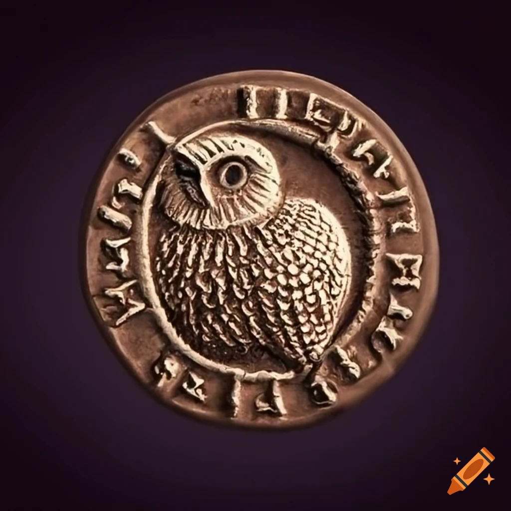 Ancient coin with an owl on Craiyon