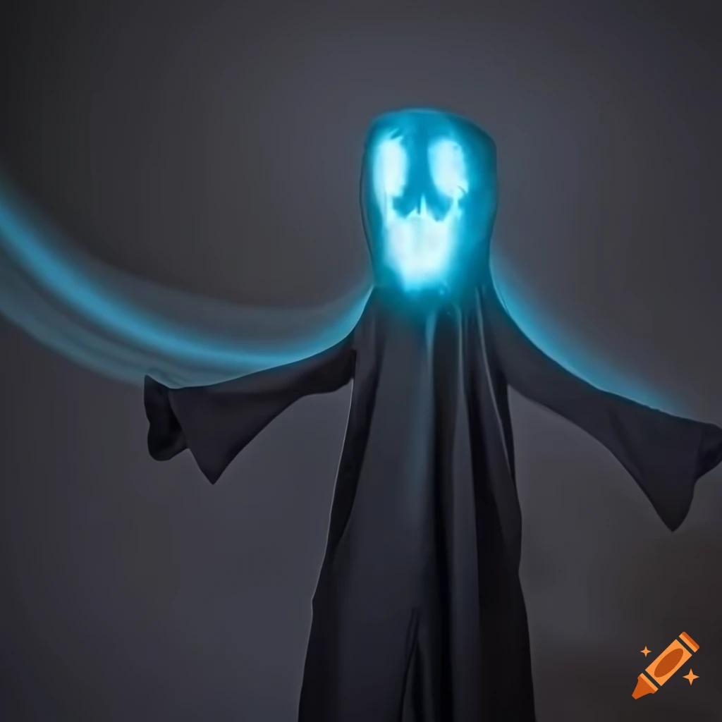Black and white illustration of a ghost with glowing body on Craiyon