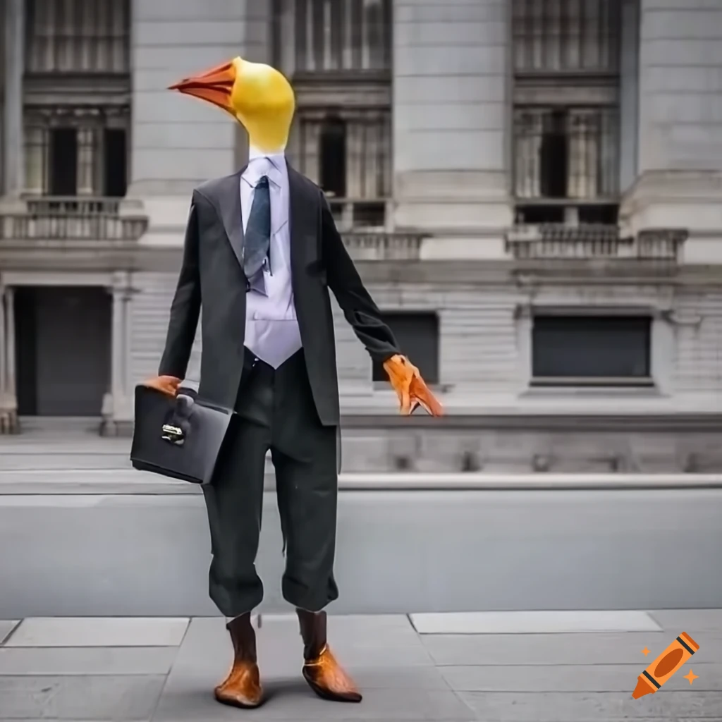 Goose in a suit with a briefcase in front of new york stock exchange on ...