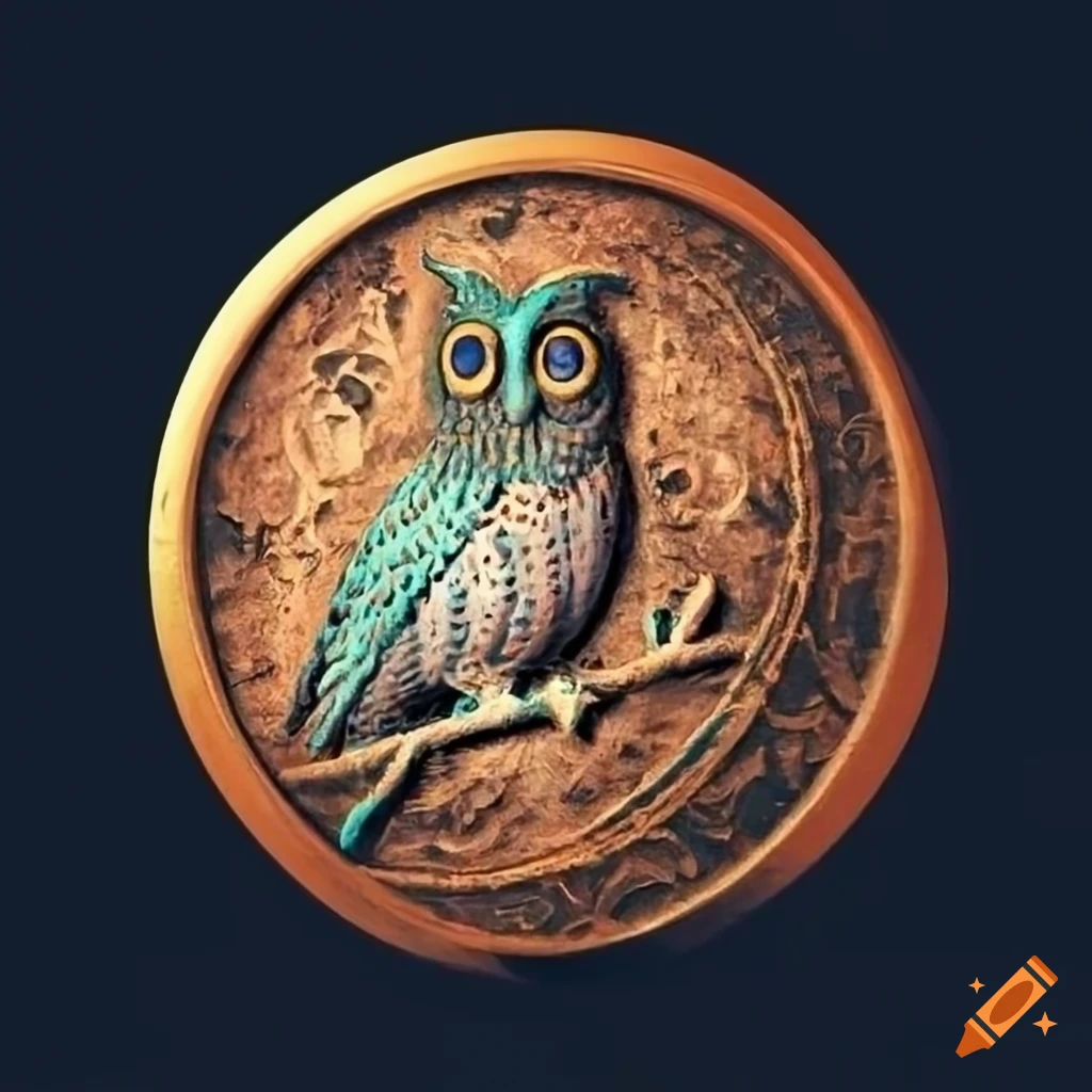 Ancient coin with owl symbol on Craiyon