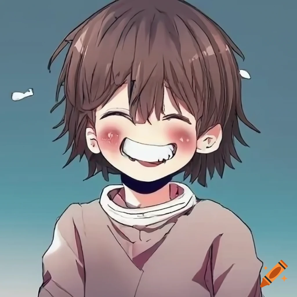 Anime kid with a nervous smile on Craiyon