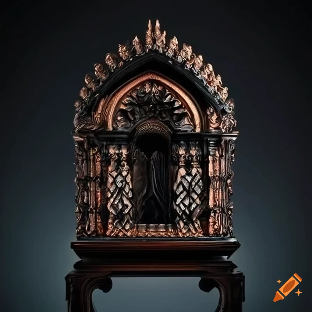 Sapphire architectural stave carving artwork with fine details on Craiyon