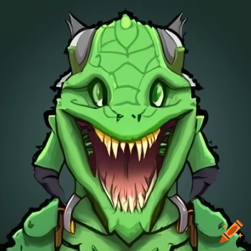 Portrait of a green Kobold Paladin in Dungeons and Dragons style on Craiyon