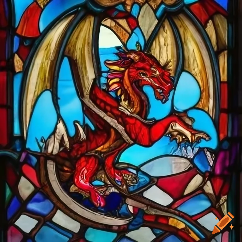 Stained glass dragon in gothic style