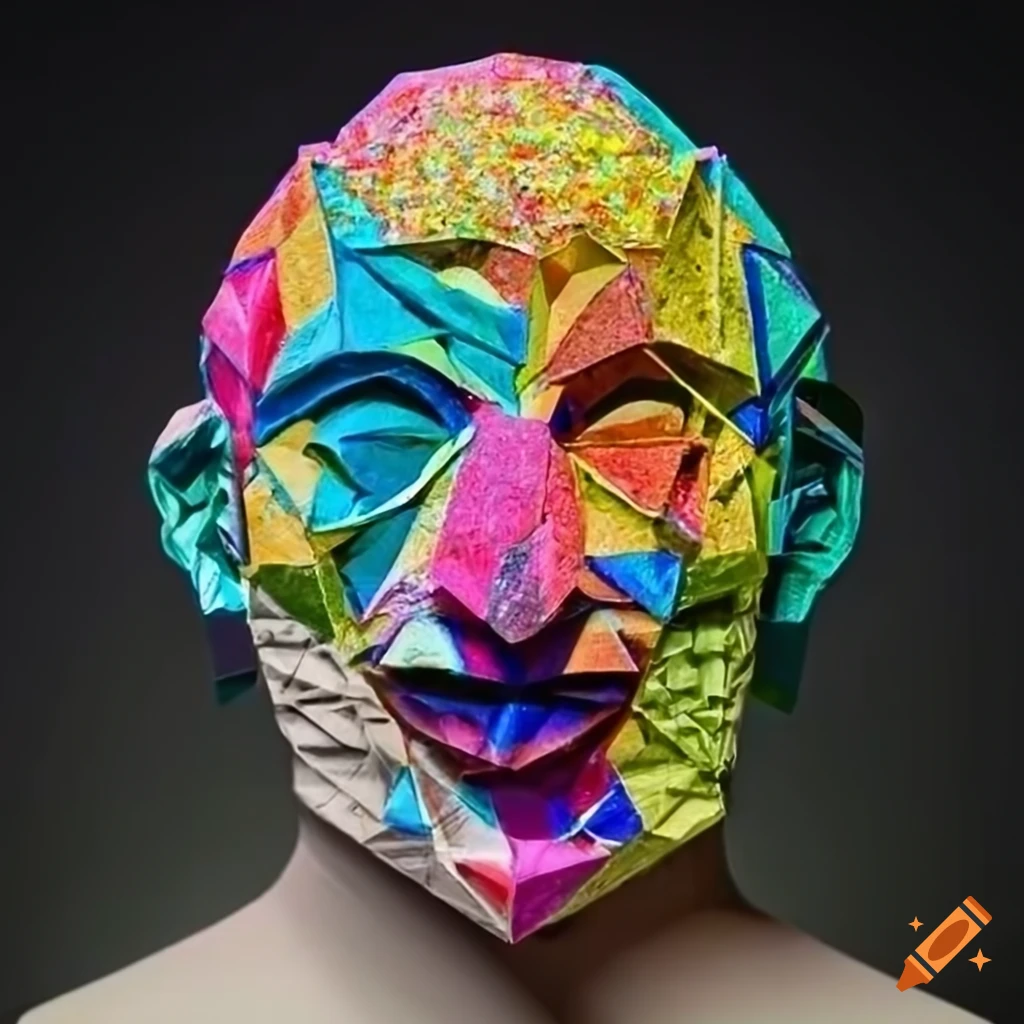 Sculpture of colorful origami figures on Craiyon