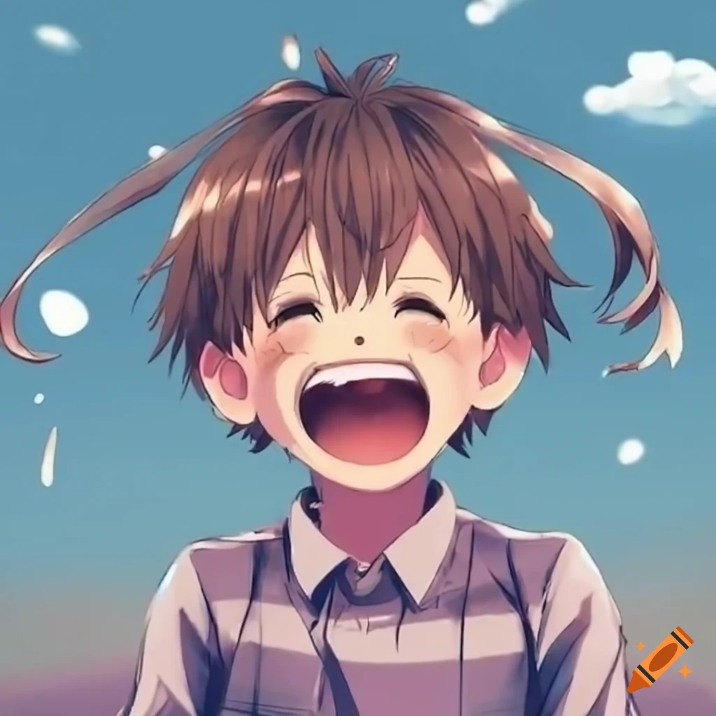 Cute child laughing heartily in manga style on Craiyon