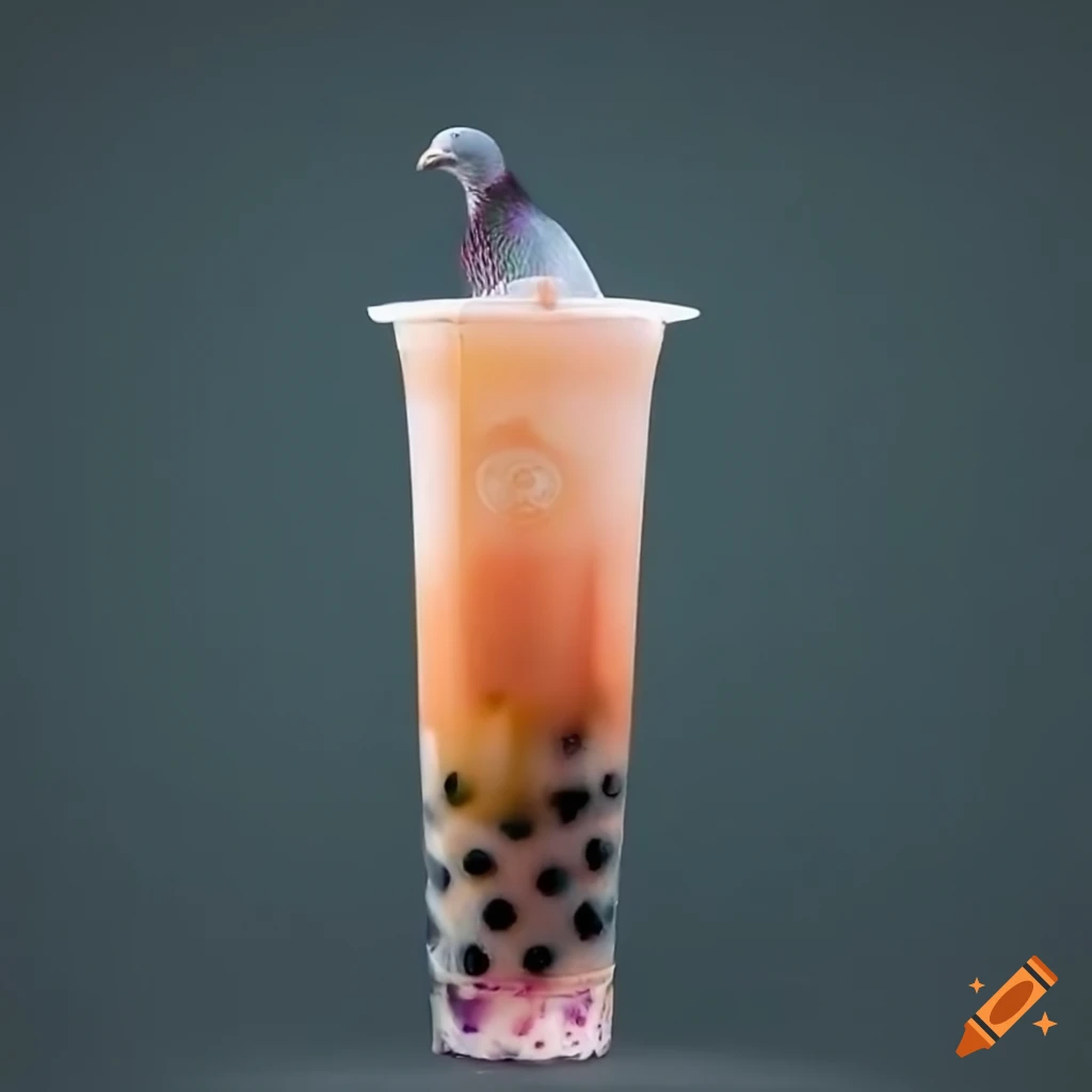 Pigeon in a bubble tea cup on Craiyon
