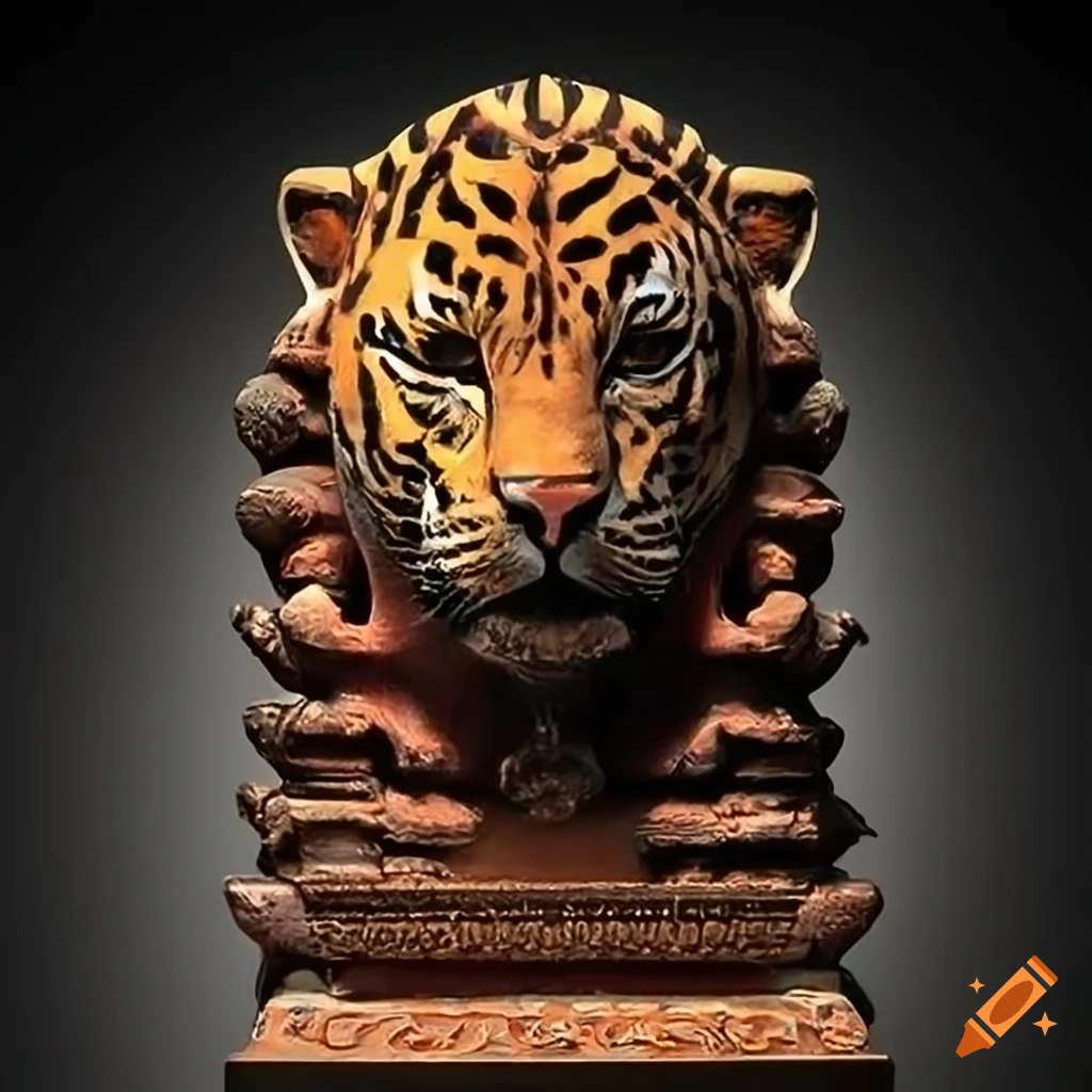 Detailed carving of a tiger with fire motif on Craiyon