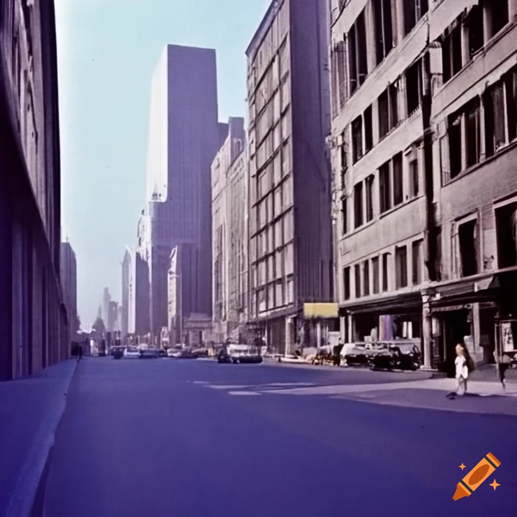 Colorful modern city center in the 1960s on Craiyon