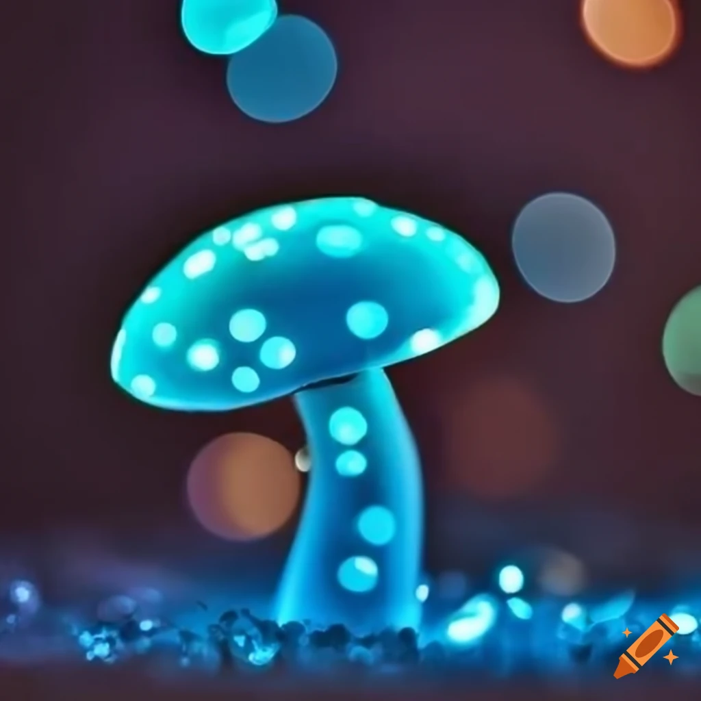 Close-up of glowing mushrooms in a bokeh effect on Craiyon