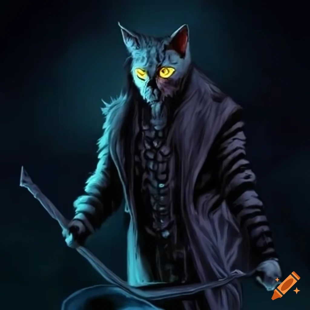 Illustration of a cat-man as the headless horseman