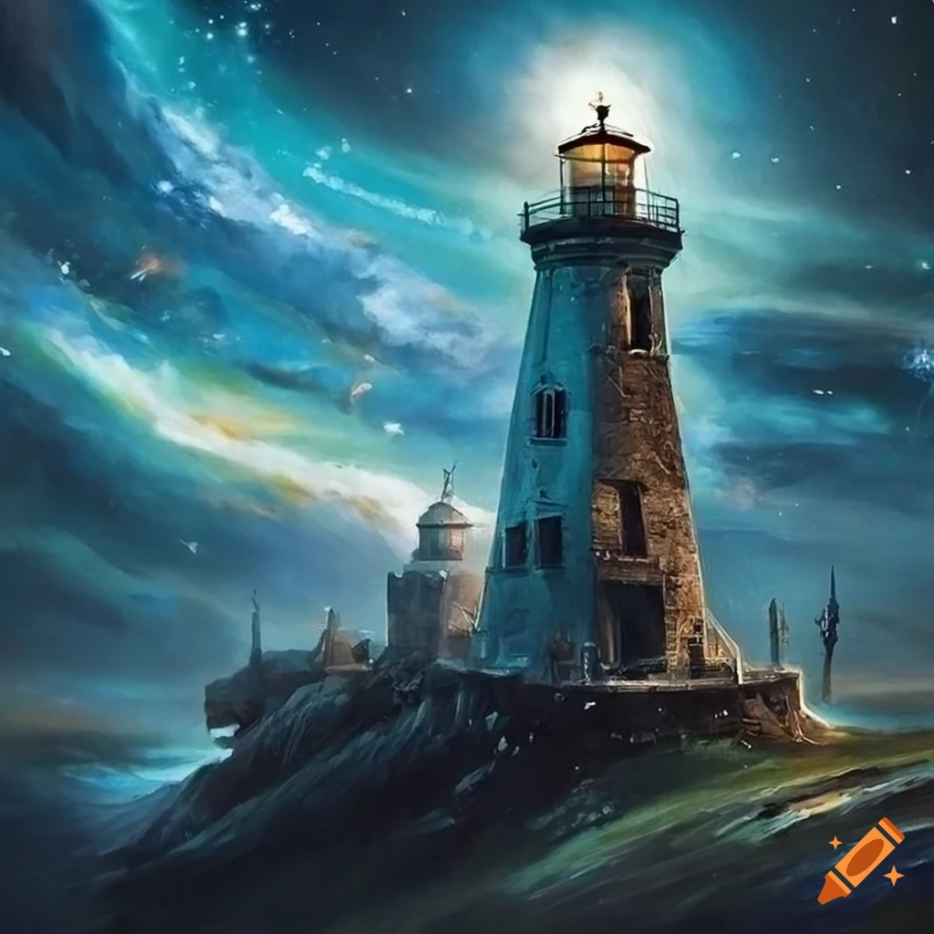 Fantasy art of a lighthouse in a galaxy on Craiyon