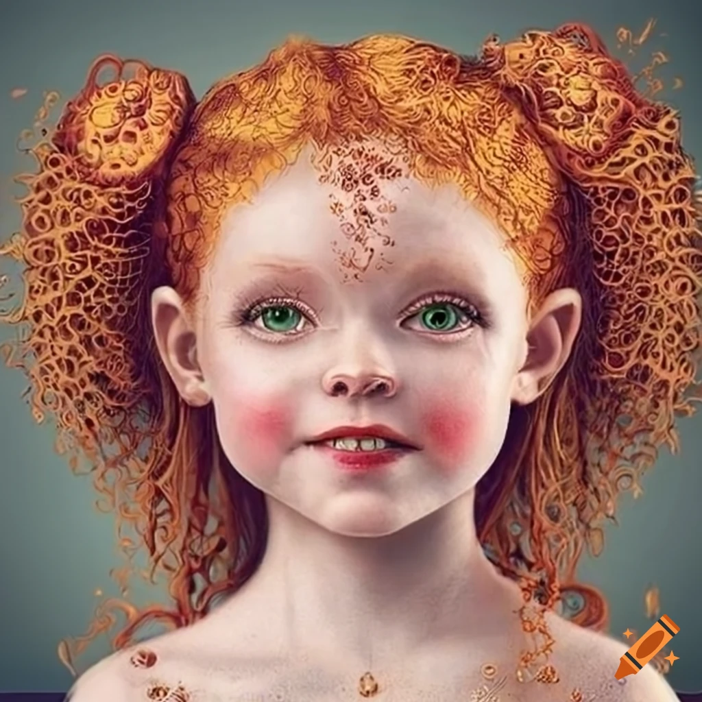 Illustration of cute ginger-haired girls with unique embellishments on ...