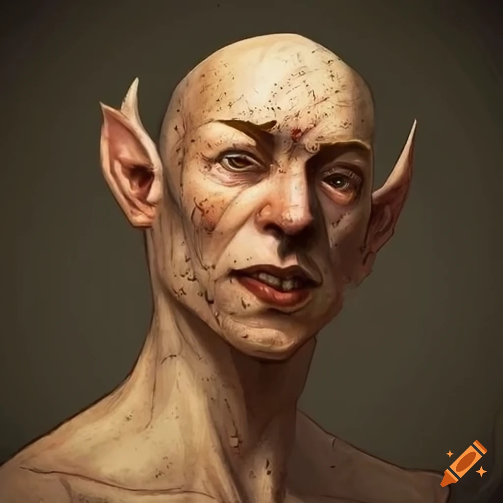 Detailed art of a medieval half-elf man with a buzz cut on Craiyon
