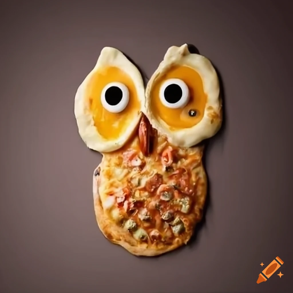 Pizza owl with fried egg eyes